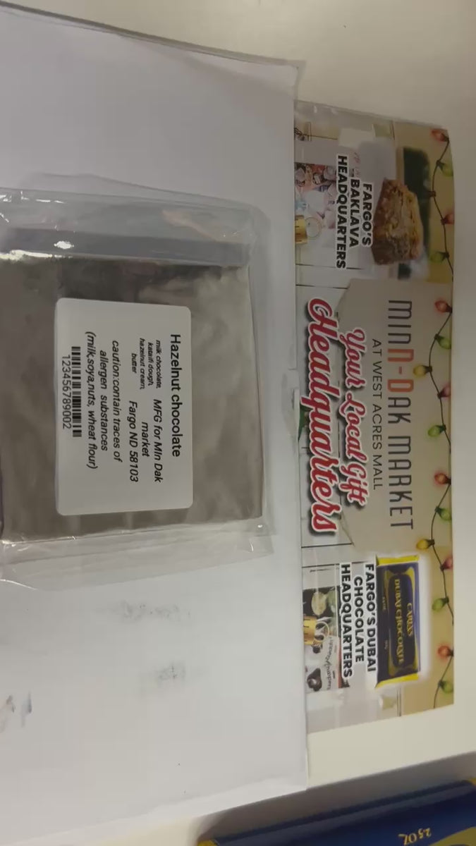 Hazelnut Dubai Chocolate $6.99 a bar – Minn Dak Market at West Acres Mall